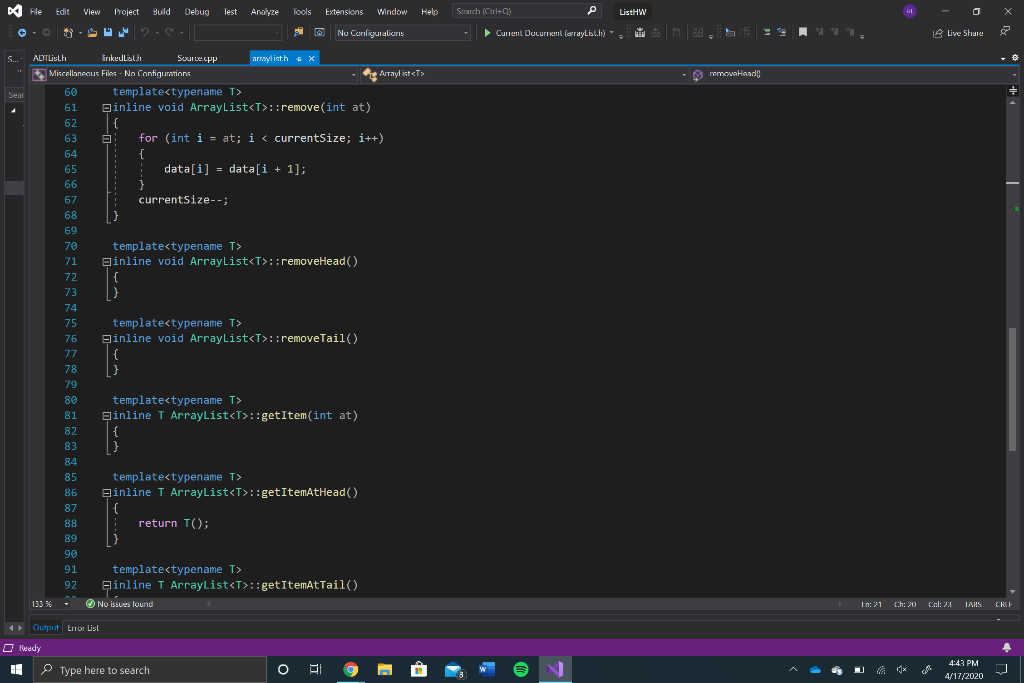 Solved Hello, I need help implementing some templates for my | Chegg.com