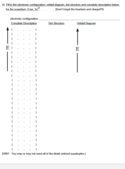 Solved 8) Fill in the electronic configuration, orbilal | Chegg.com