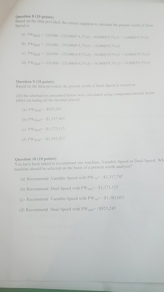 Solved Chapter 5 Present Worth Analysis Instructions for | Chegg.com
