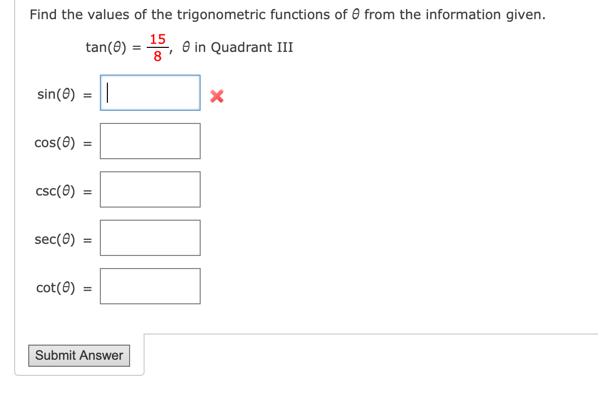 Solved Find the values of the trigonometric functions of θ | Chegg.com