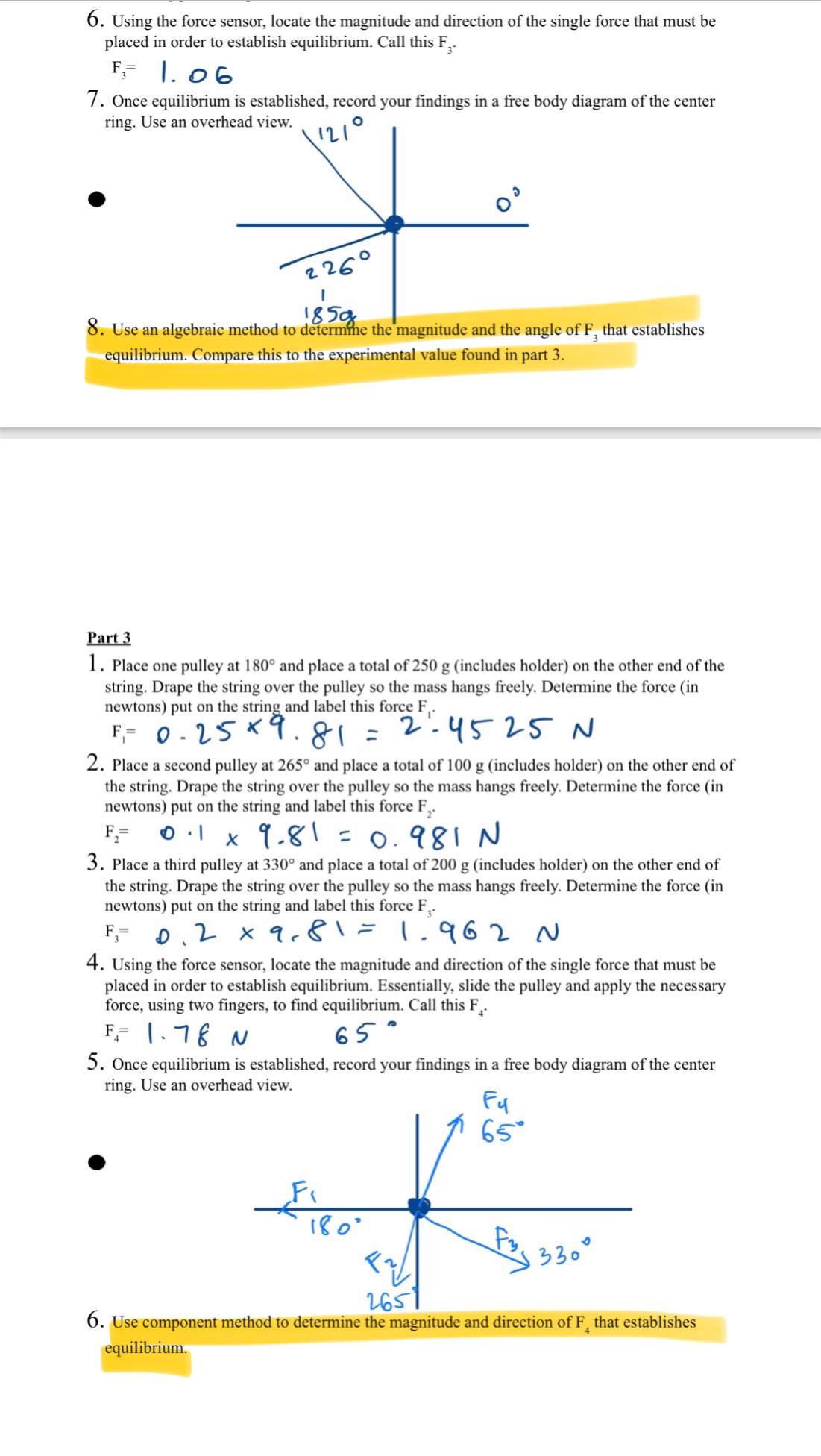 Solved Procedure: Part 1 1. Place one pulley at 0∘ and | Chegg.com