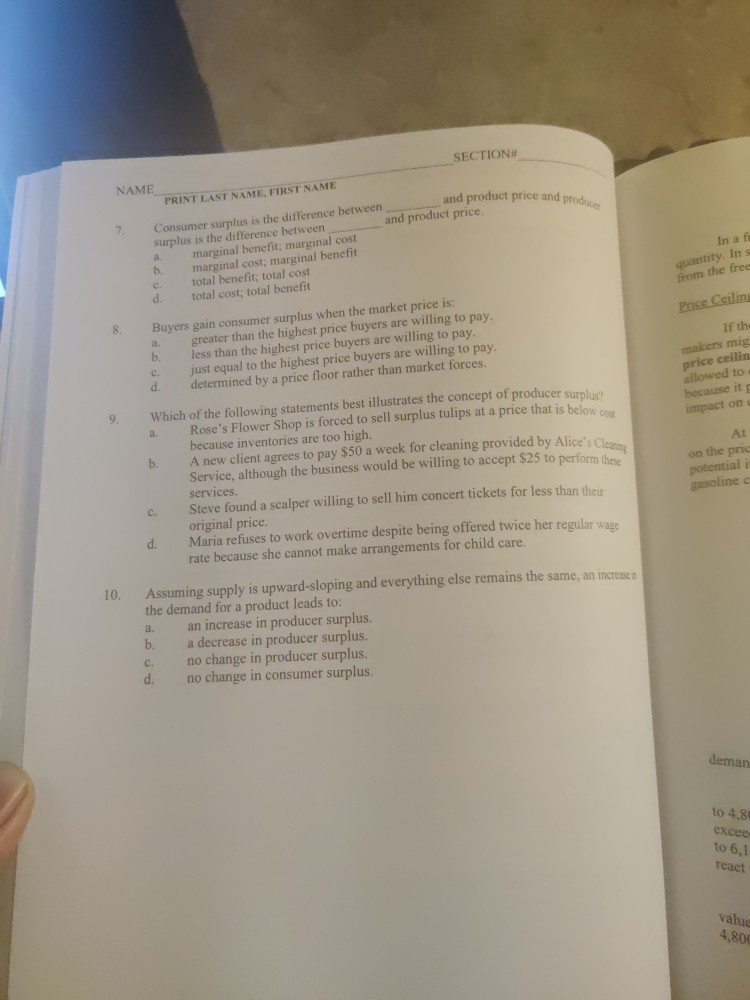 Solved SECTION NAME PRINT LAST NAME, FIRST NAME and product | Chegg.com