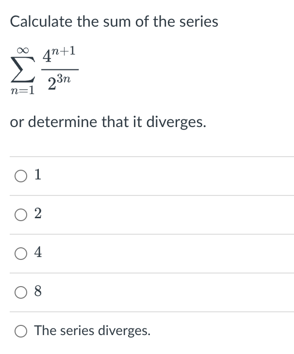 Solved Calculate the sum of the series∑n=1∞4n+123nor | Chegg.com