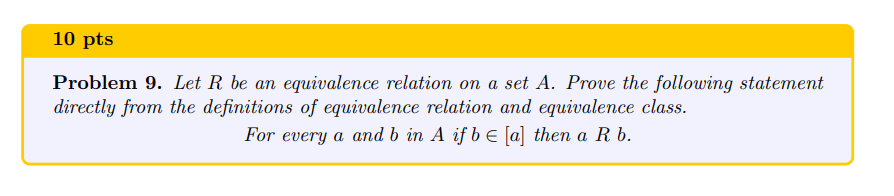 Solved Problem 9. Let R be an equivalence relation on a set | Chegg.com Solved Problem 9. Let R be an equivalence relation on a set | Chegg.com