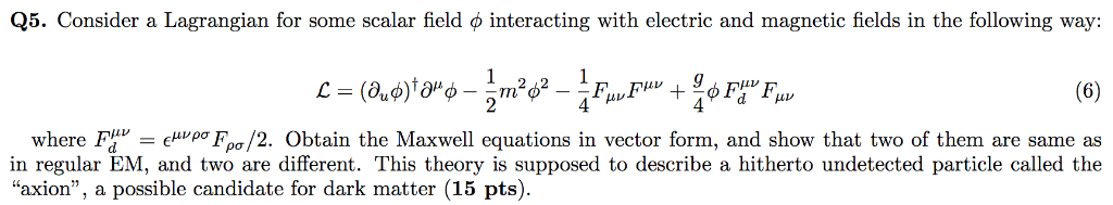 Solved Q5. Consider a Lagrangian for some scalar field o | Chegg.com