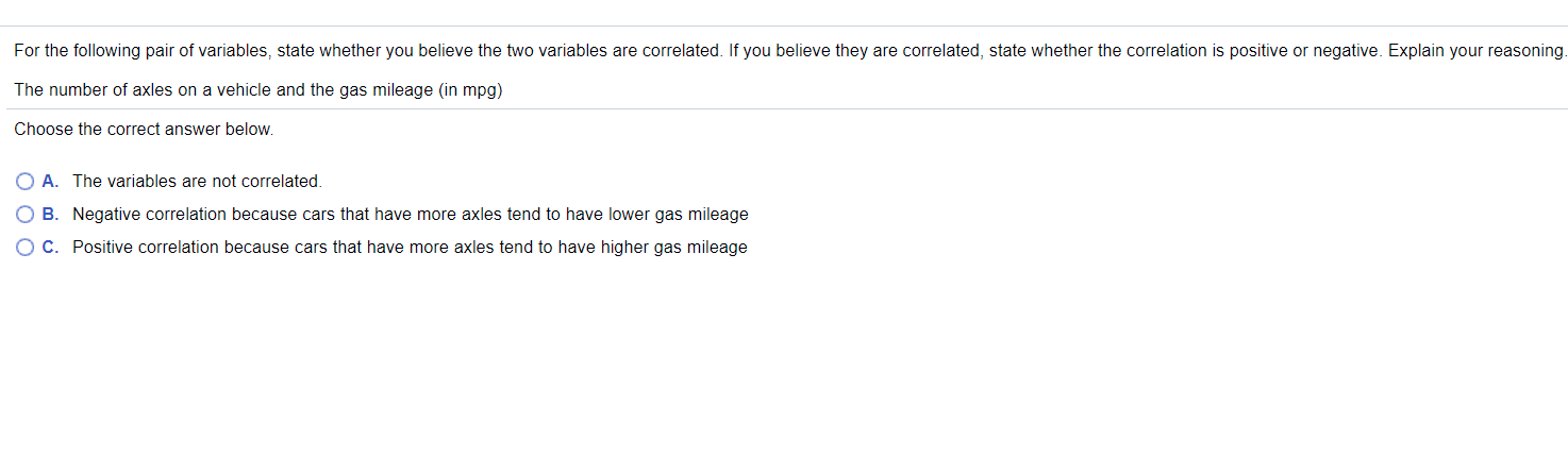 Solved For the following pair of variables, state whether | Chegg.com