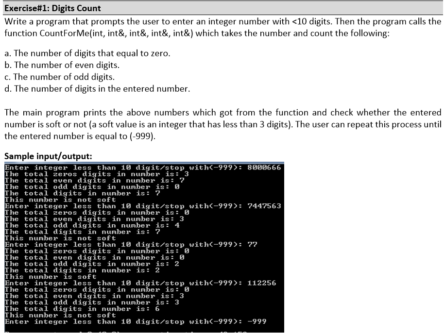 Solved Exercise#1: Digits Count Write a program that prompts | Chegg.com