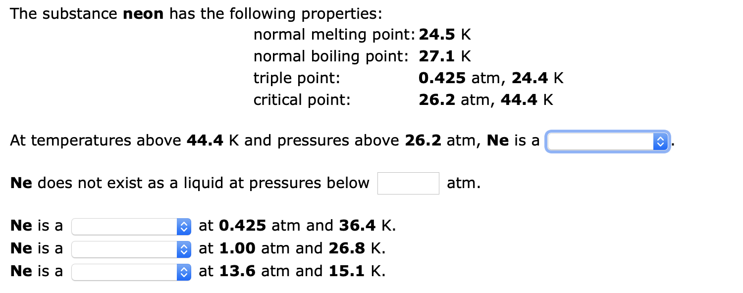 Solved The substance neon has the following properties: | Chegg.com