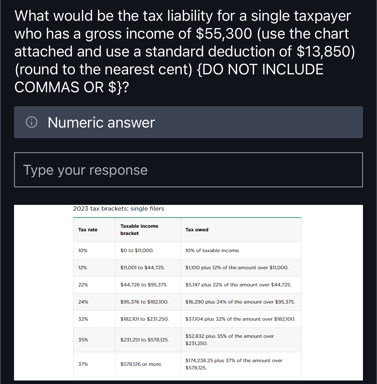 Solved What would be the tax liability for a single taxpayer | Chegg.com