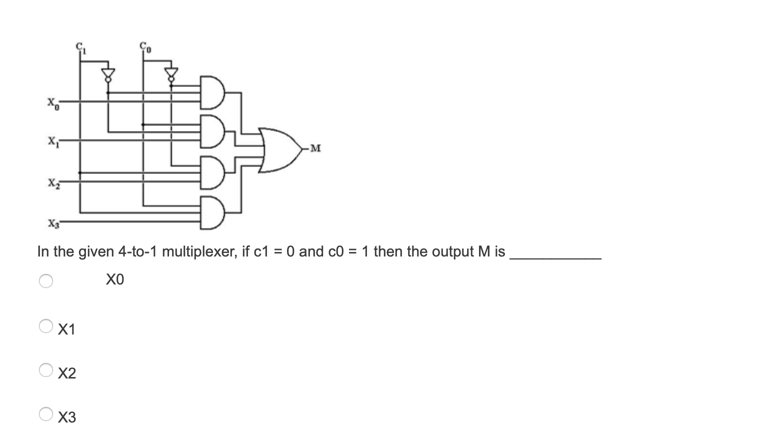Solved Xo X1 M X3 X3 In the given 4-to-1 multiplexer, if c1 | Chegg.com
