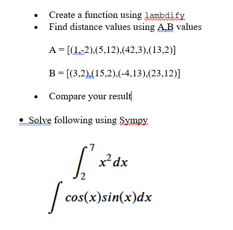 Solved Create a function using lambdify Find distance values | Chegg.com