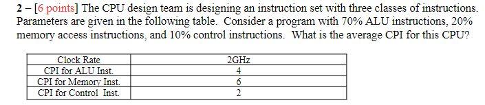Solved 2−[6 points] The CPU design team is designing an | Chegg.com