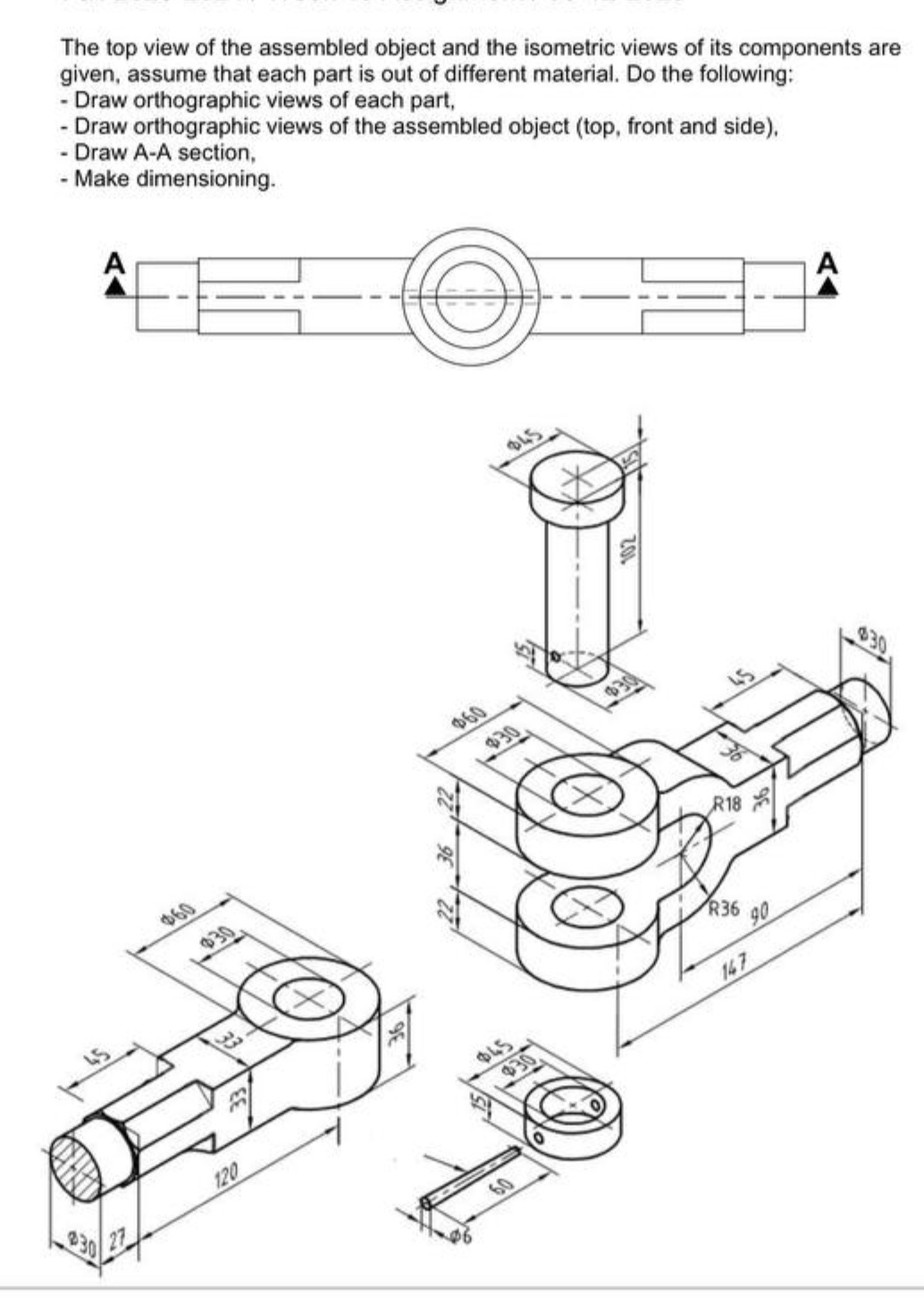 Solved The top view of the assembled object and the | Chegg.com