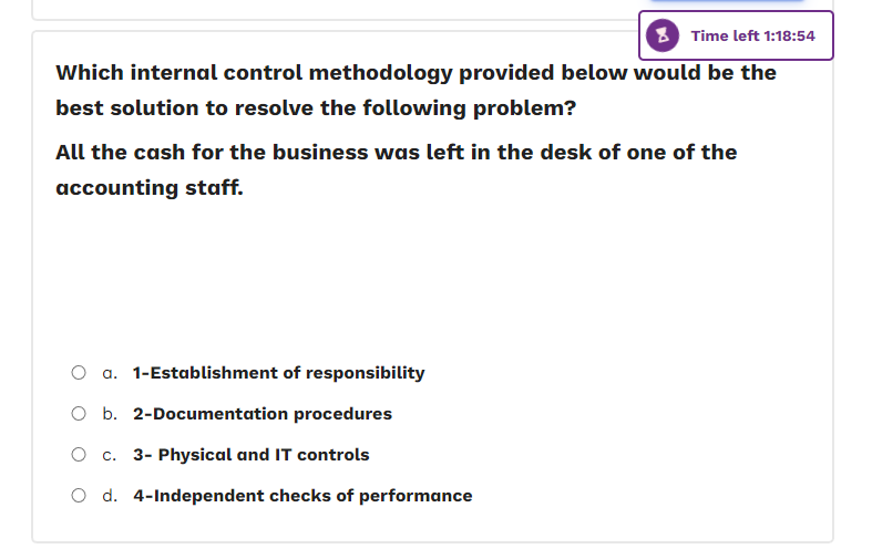 Solved Which internal control methodology provided below | Chegg.com