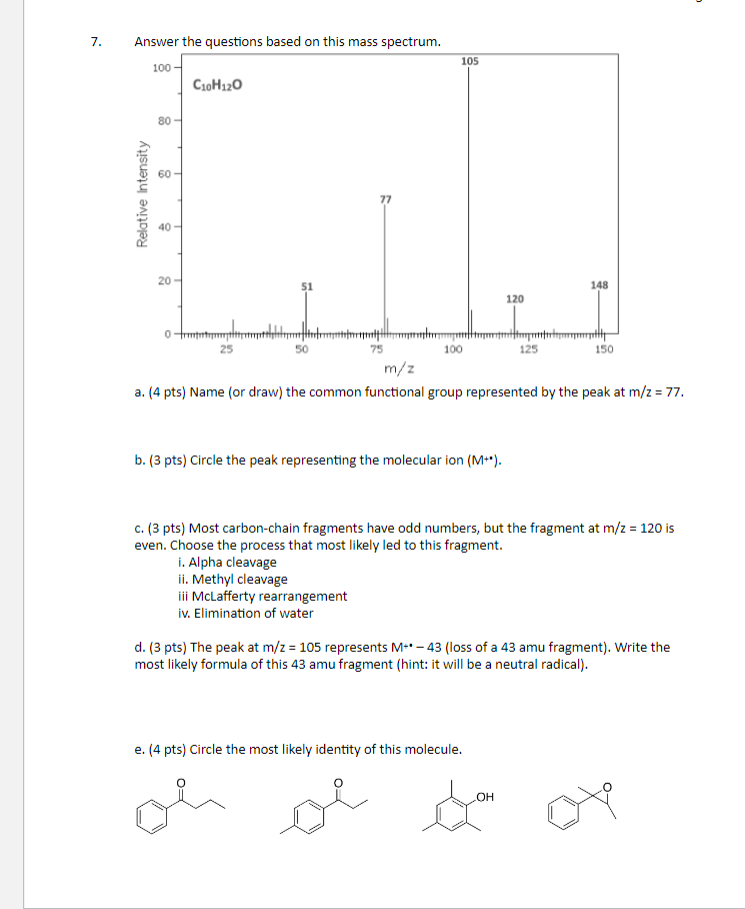 Solved 7. Answer the questions based on this mass spectrum. | Chegg.com