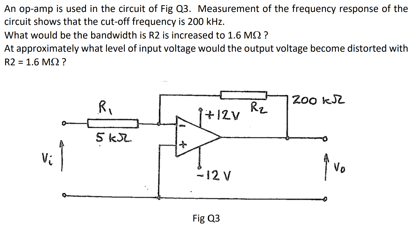 Solved An op-amp is used in the circuit of Fig Q3. | Chegg.com