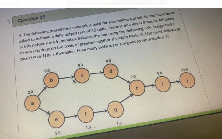 Solved Question 29 4. The following precedence network is | Chegg.com