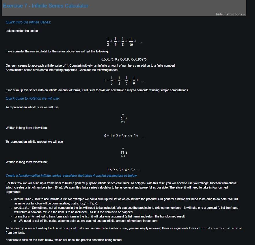 Create a function called infinite_series_calculator | Chegg.com
