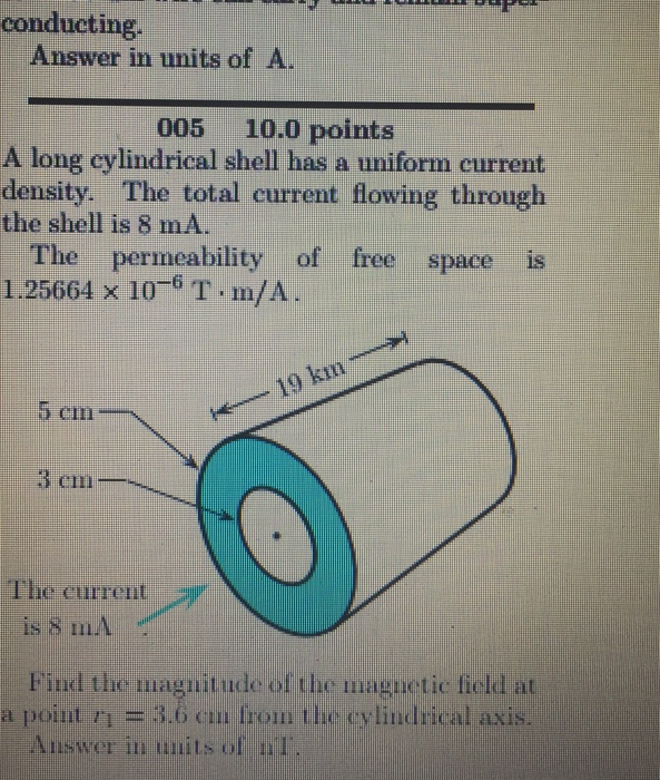 Solved A long cylindrical shell has a uniform current | Chegg.com