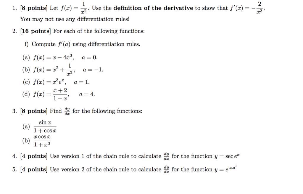 Solved 2 1. [8 points] Let f(x) =-2. Use the definition of | Chegg.com