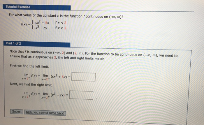 Solved Tutorial Exercise For what value of the constant c is | Chegg.com