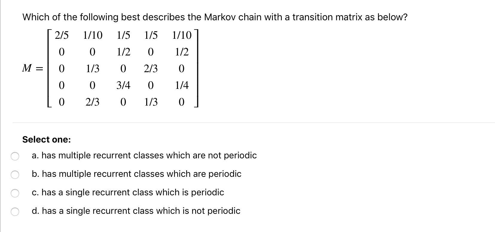 Solved Which of the following best describes the Markov | Chegg.com