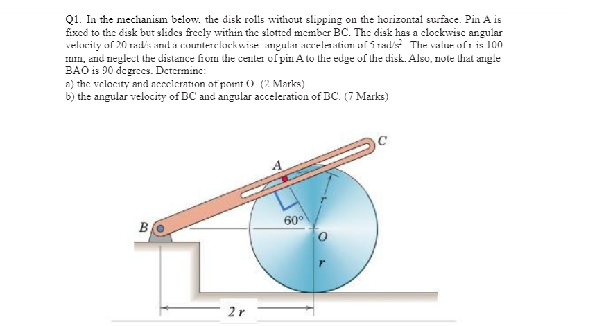 Q1. In the mechanism below, the disk rolls without | Chegg.com