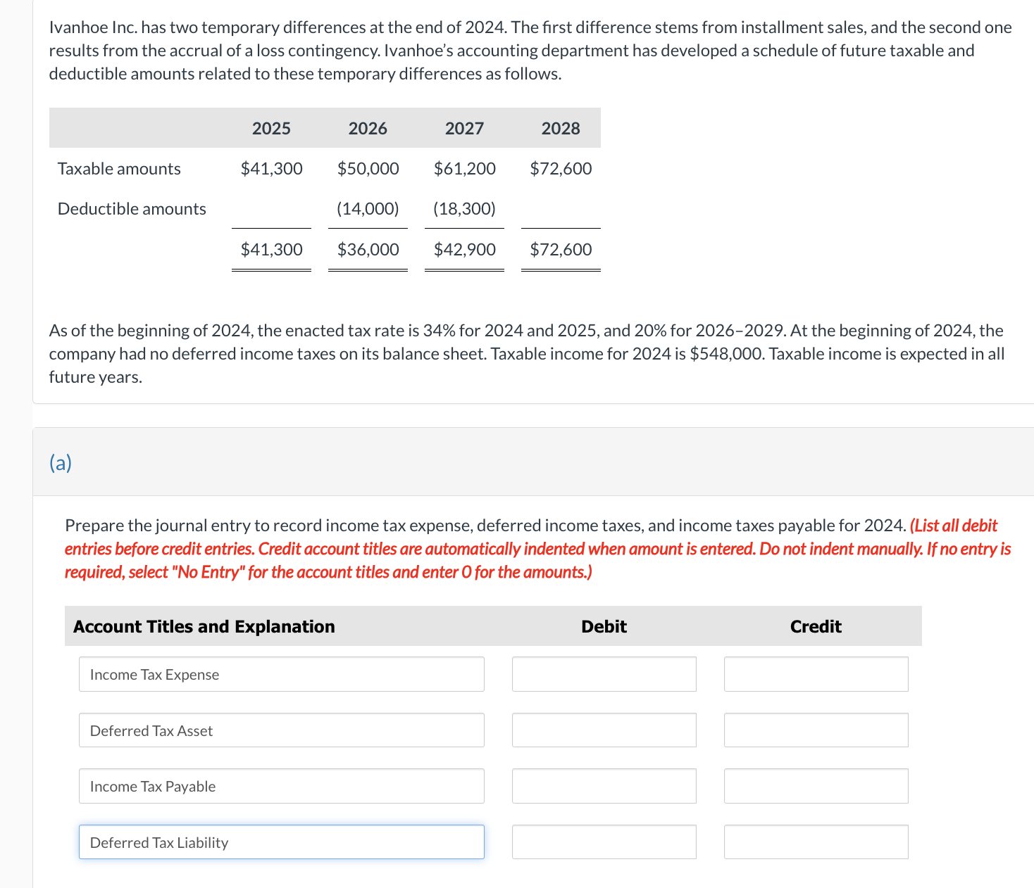 Solved Ivanhoe Inc. has two temporary differences at the end | Chegg.com