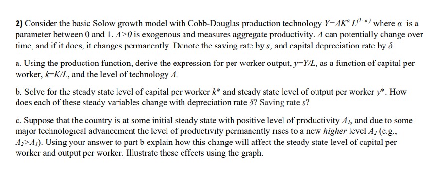 Solved Consider the basic Solow growth model with | Chegg.com