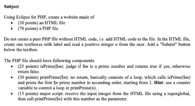 Solved Subject Using Eclipse for PHP, create a website made | Chegg.com