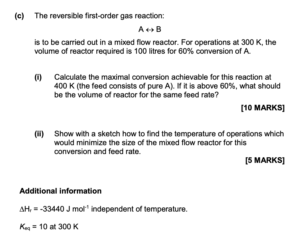 The reversible first-order gas reaction: A HB is to | Chegg.com