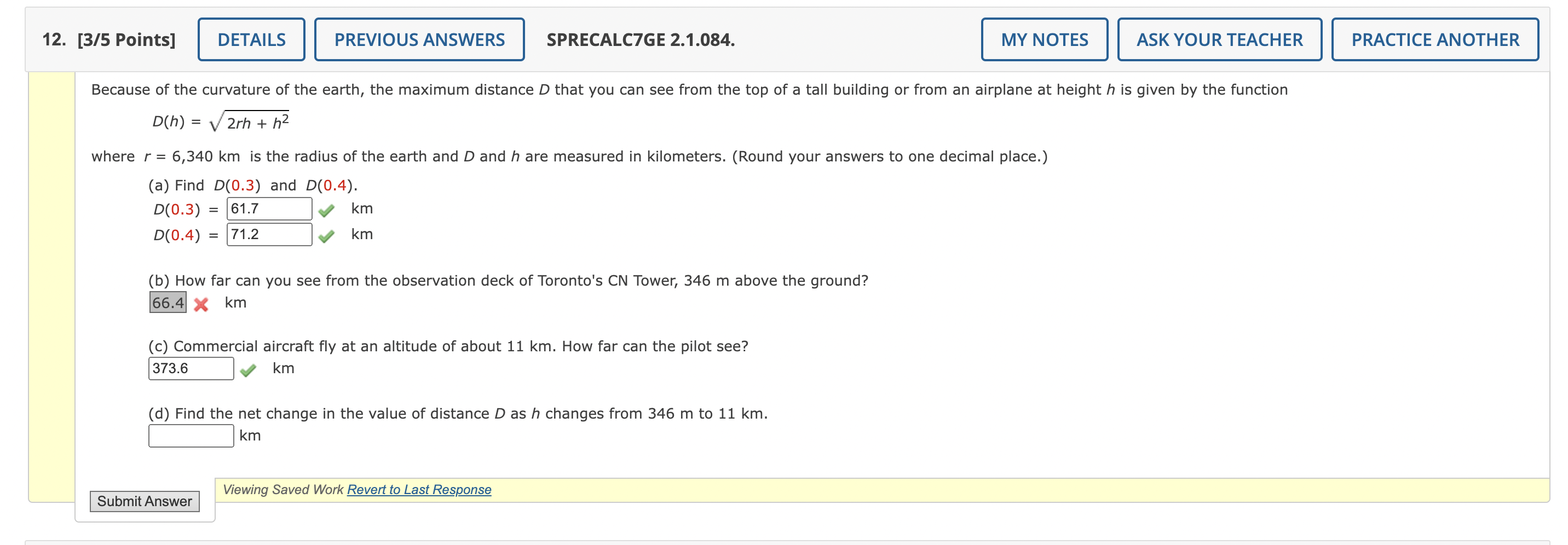 Solved 12. [3/5 Points] DETAILS PREVIOUS ANSWERS SPRECALCZGE | Chegg.com