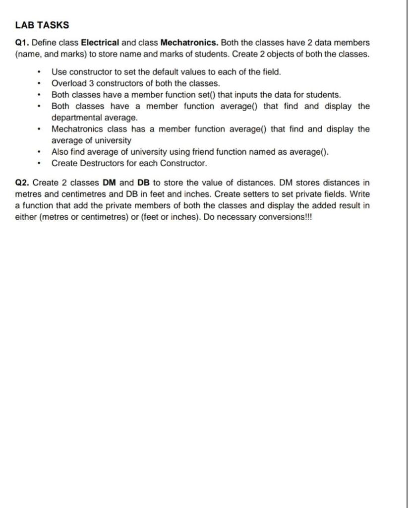 LAB TASKS Q1. Define class Electrical and class | Chegg.com