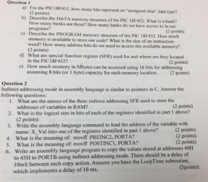 Solved Question 1 a) For the PIC18F452, how many bits | Chegg.com