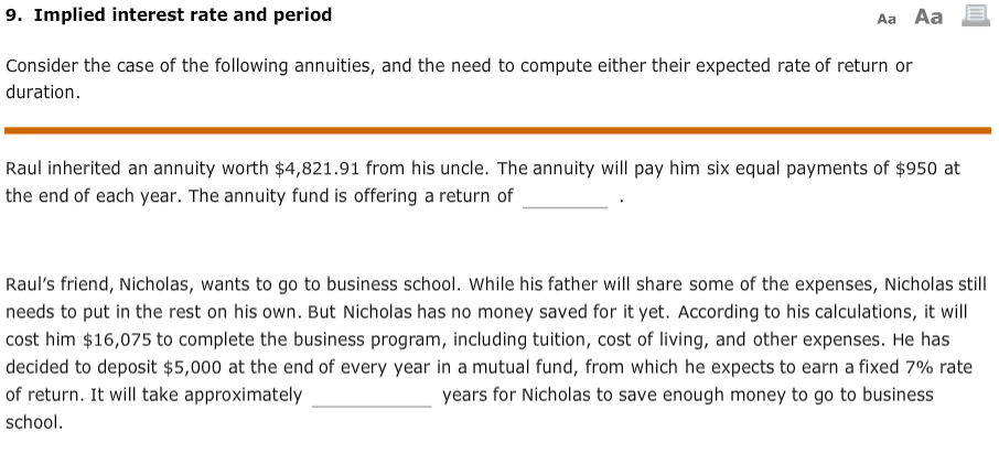 Solved 9. Implied interest rate and period Аа Aa Consider | Chegg.com
