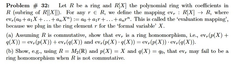 Solved Problem #32: Let R be a ring and R[X] the polynomial | Chegg.com