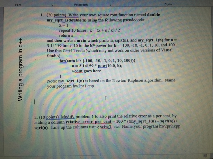 Solved Write your own squareroot function named double my_ | Chegg.com