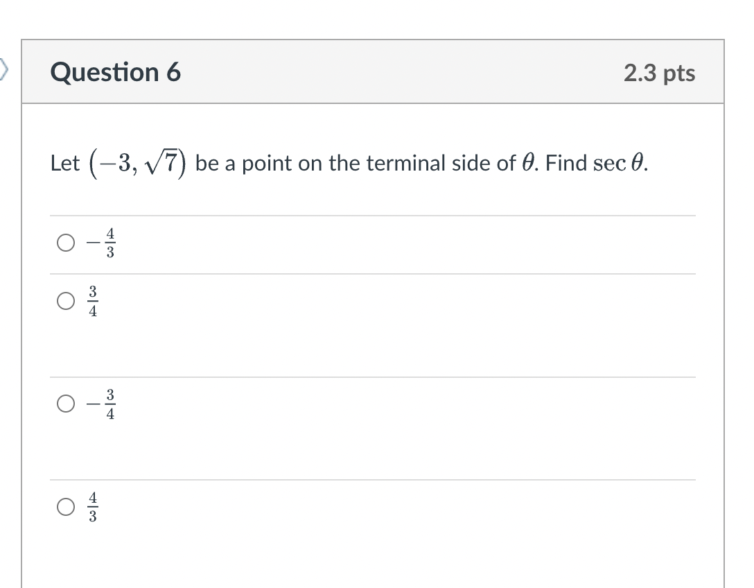 Solved Let (−3,7) be a point on the terminal side of θ. Find | Chegg.com