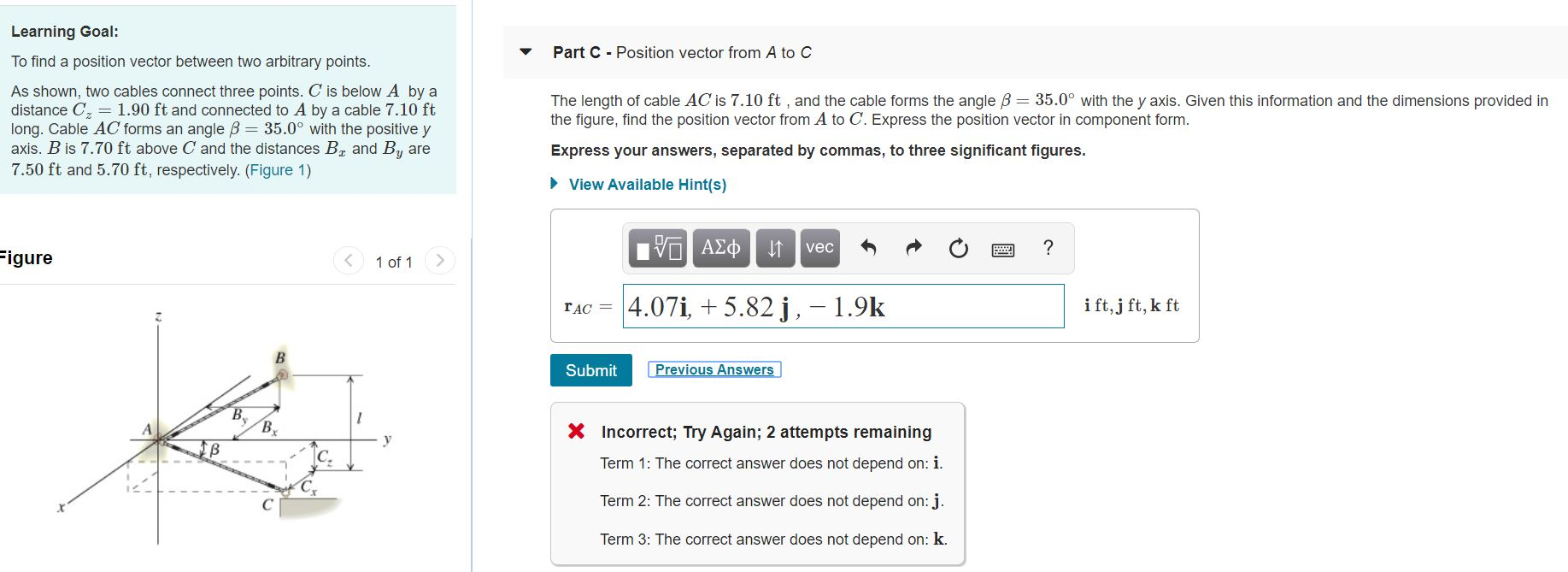 Solved Part D - Position vector from B to C Find the | Chegg.com