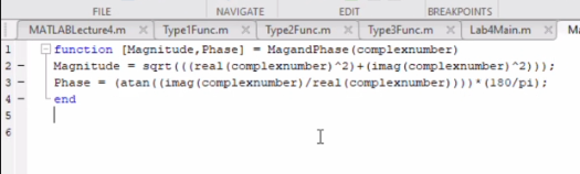 Solved FILE EDIT M 1 NAVIGATE BREAKPOINTS MATLABLecture4.m x | Chegg.com