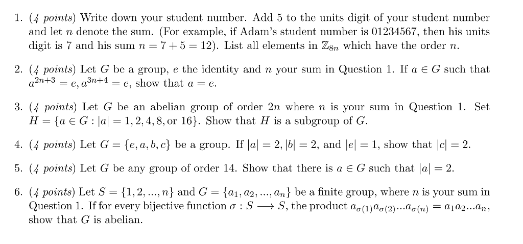 Solved 1. (4 points) Write down your student number. Add 5 | Chegg.com