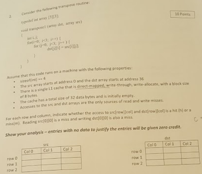 Solved 10 Points 2 Consider the following transpose routine: | Chegg.com