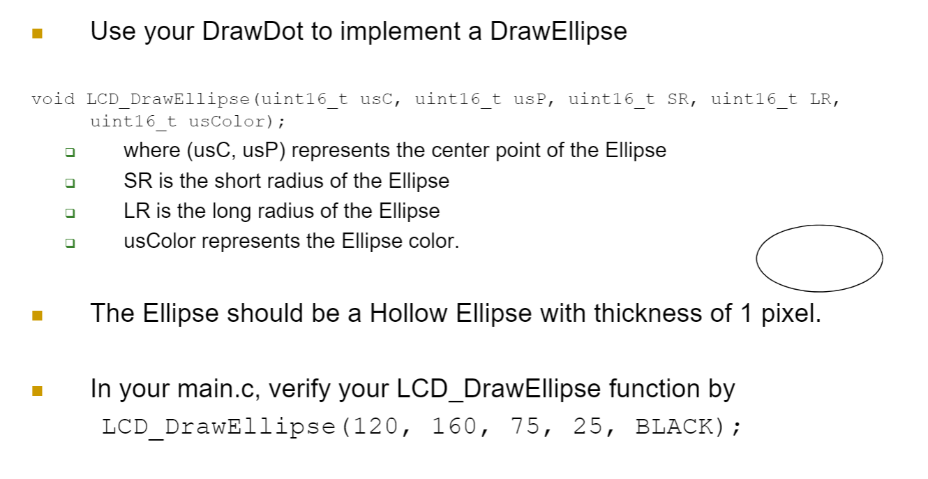 Solved Use your DrawDot to implement a DrawEllipse void | Chegg.com
