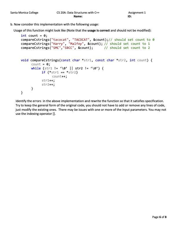 Solved Santa Monica College CS 20A: Data Structures with C++ | Chegg.com