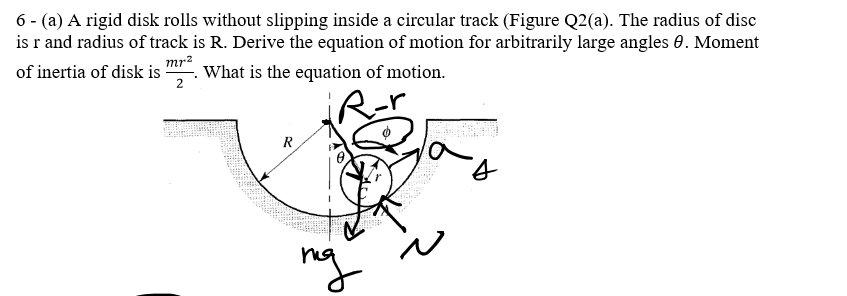 Solved 6 - (a) ﻿A rigid disk rolls without slipping inside a | Chegg.com