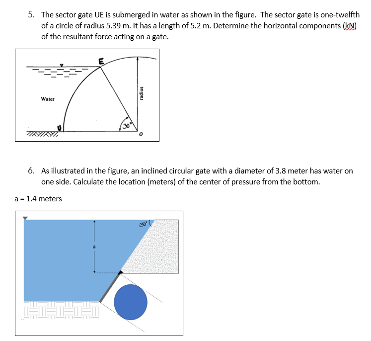 Solved 5. The sector gate UE is submerged in water as shown | Chegg.com