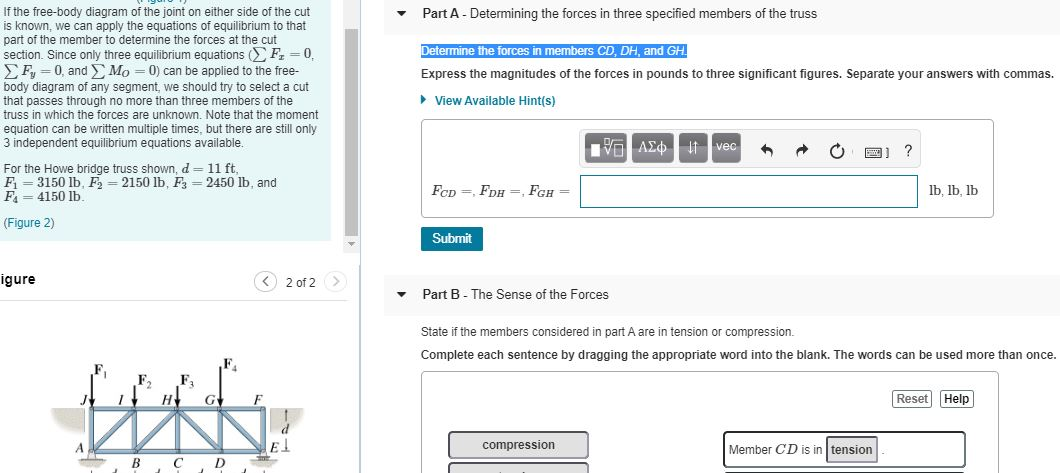 Solved Part A - Determining the forces in three specified | Chegg.com