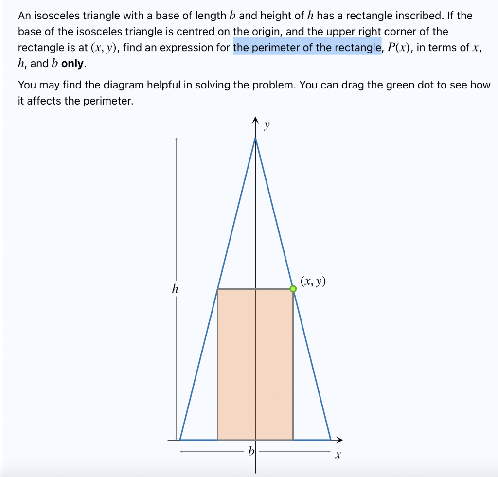 Solved An isosceles triangle with a base of length b and | Chegg.com