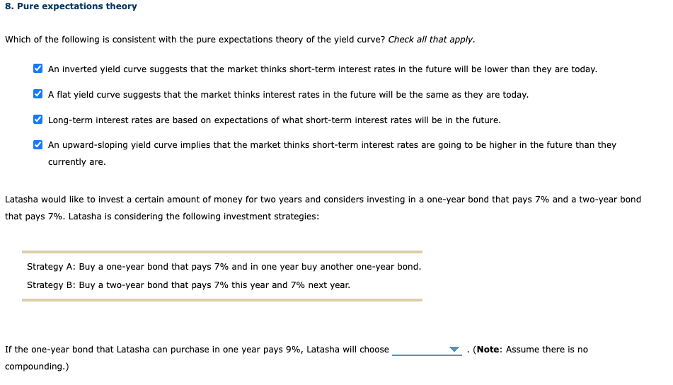 Solved 8. Pure expectations theory Which of the following is | Chegg.com
