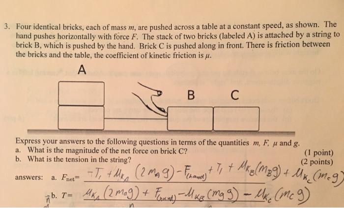 Solved Four identical bricks, each of mass m. are pushed | Chegg.com